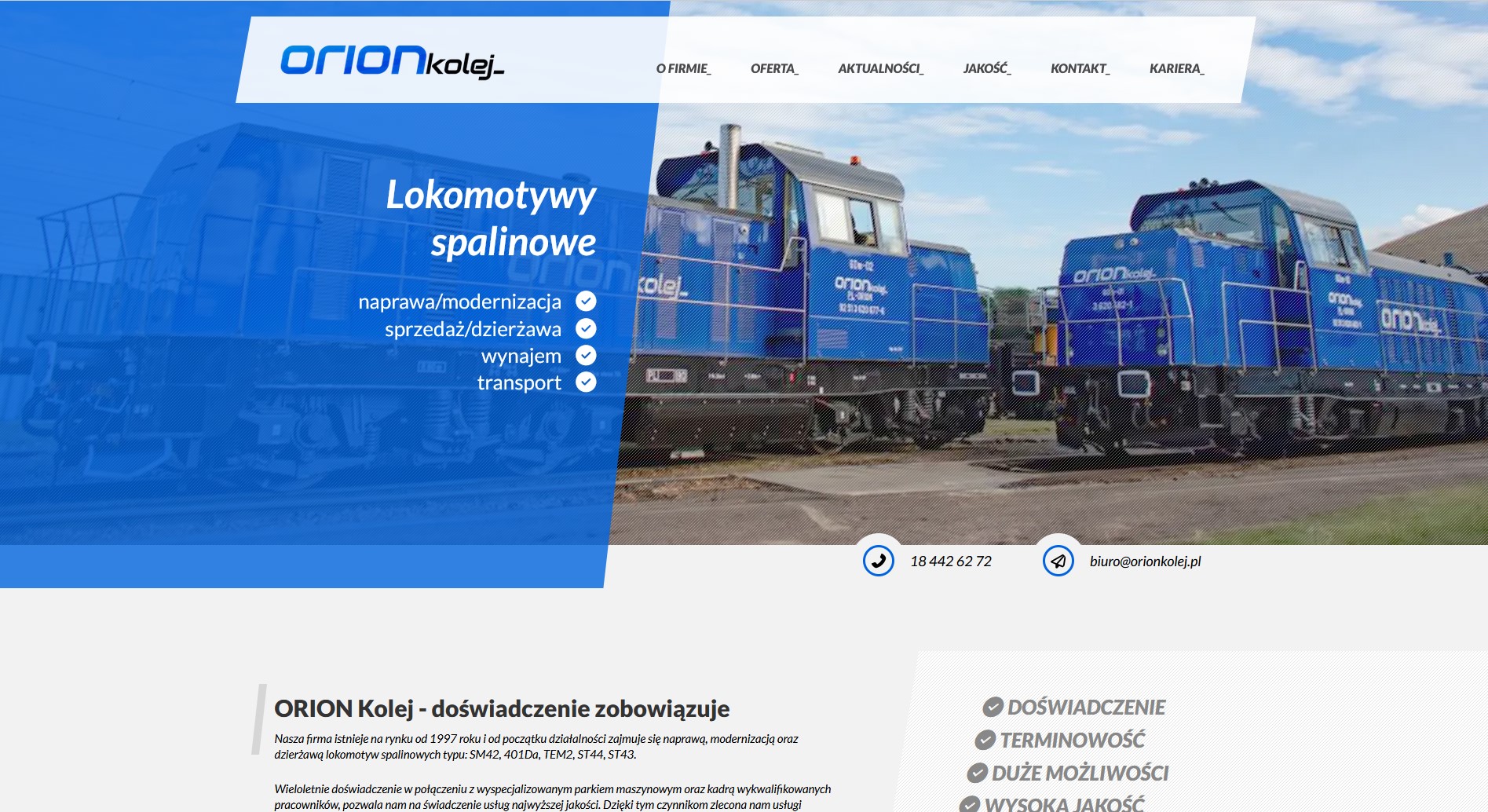 Kariera, ORION Kolej - Naprawa lokomotyw i wagonów, Wynajem lokomotyw ...